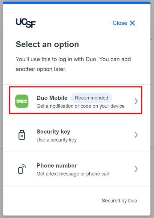 Enrolling Your First Device in Duo | UCSF IT